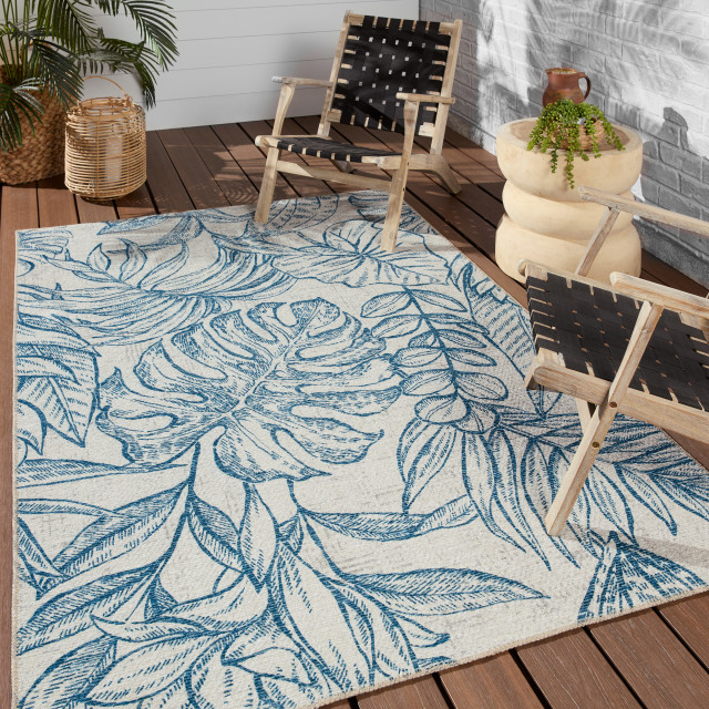 Vibe Tropic Indoor/Outdoor Floral Navy/Taupe Area Rug, 2'6"X8 ...