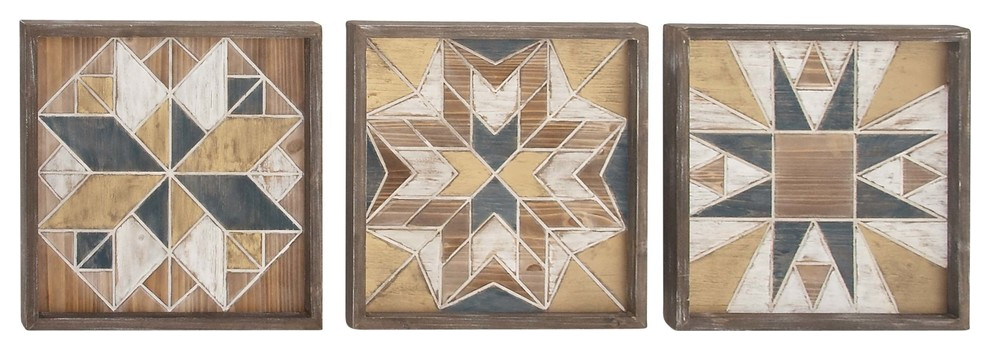 Farmhouse Multi Colored Wood Wall Decor Set 94600, S/3 15"W, 15"H ...