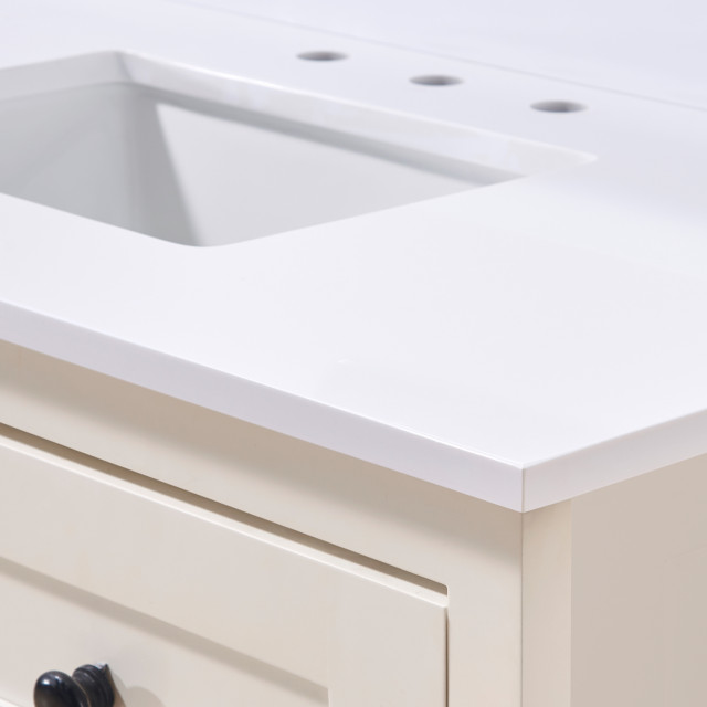 Andalo Engineered Stone Vanity Top, Snow White With White Sink, 43 ...