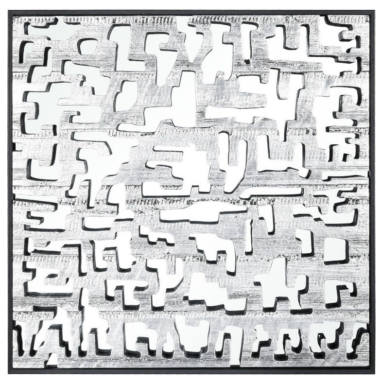 Framed Abstract Shaped Wood Cut Out Wall Art on Mirrored Background ...