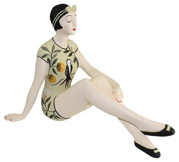Retro Bathing Beauty Figurine Statue 1920s Swim Suit Woman Bird