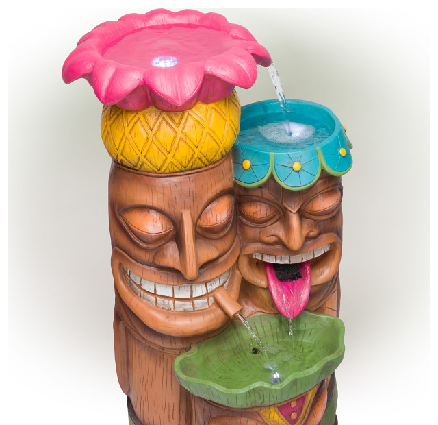 35" Tall Outdoor 3-Tier Tiki Head Waterfall Fountain Yard Art Décor ...