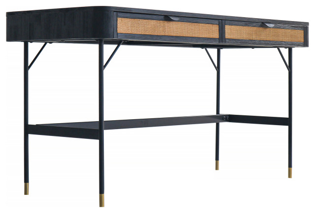 Saratoga 2 Drawer Desk, Black Acacia With Rattan - Tropical - Desks And ...