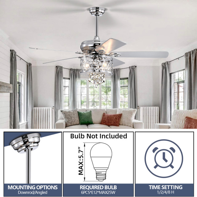52" Crystal Chandelier Ceiling Fan Fandelier With Light and Remote ...