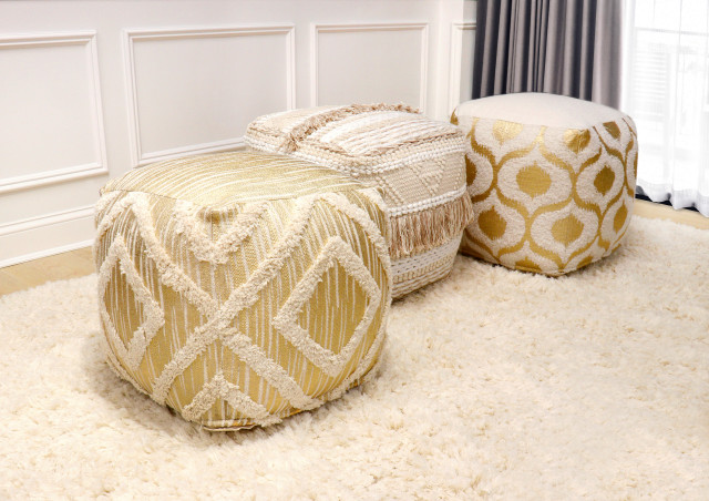 Pasargad Home Grand Canyon Premium Cotton Pouf, Beige - Scandinavian - Floor Pillows And Poufs ...