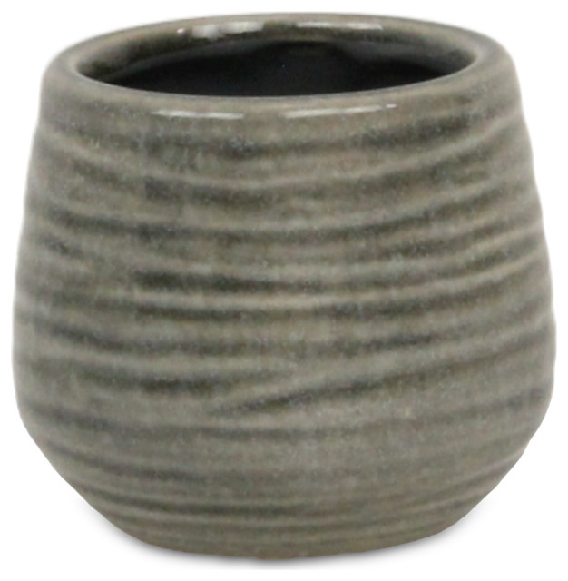 Gray Ceramic Pot with Curved Wave - Transitional - Indoor Pots And ...