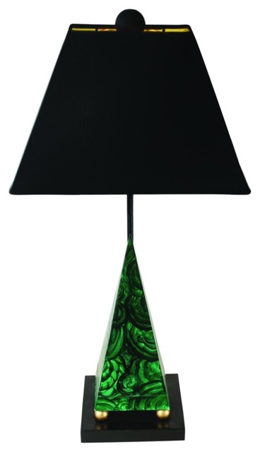 Elegant Malachite Pyramid Green Granite Table Lamp, Modern Black Shade ...