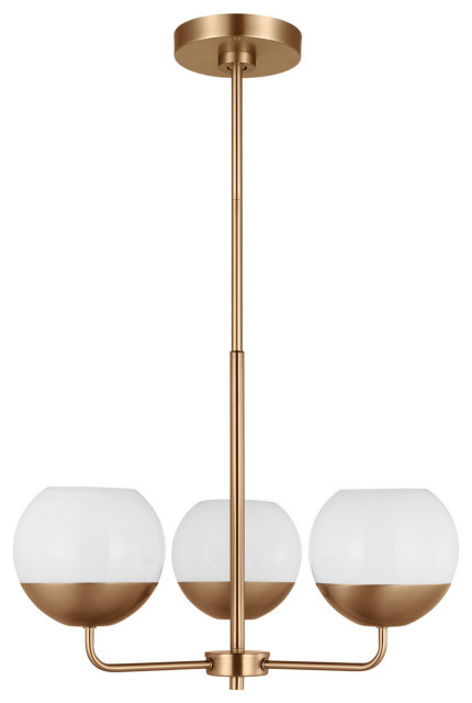 Alvin 3-Light Chandelier, Satin Brass - Midcentury - Chandeliers - by ...
