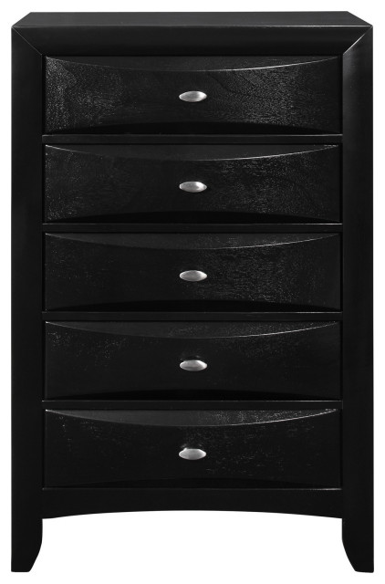 59" Black Solid Wood Mirrored Five Drawer Dresser - Transitional ...