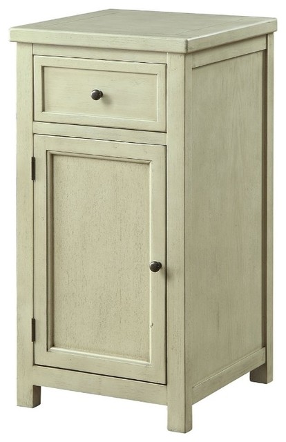 Solid Wood One Drawer And One Door Side Table with Metal Knobs, White ...