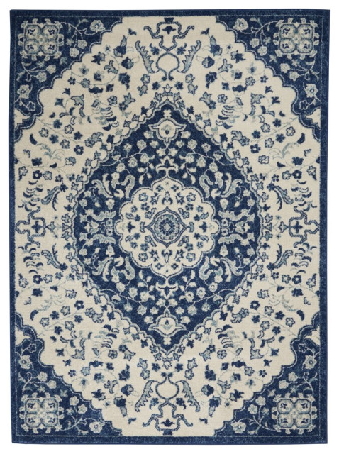 Nourison Passion Contemporary Ivory Blue Rug PSN30, 5'3"x7'3 ...