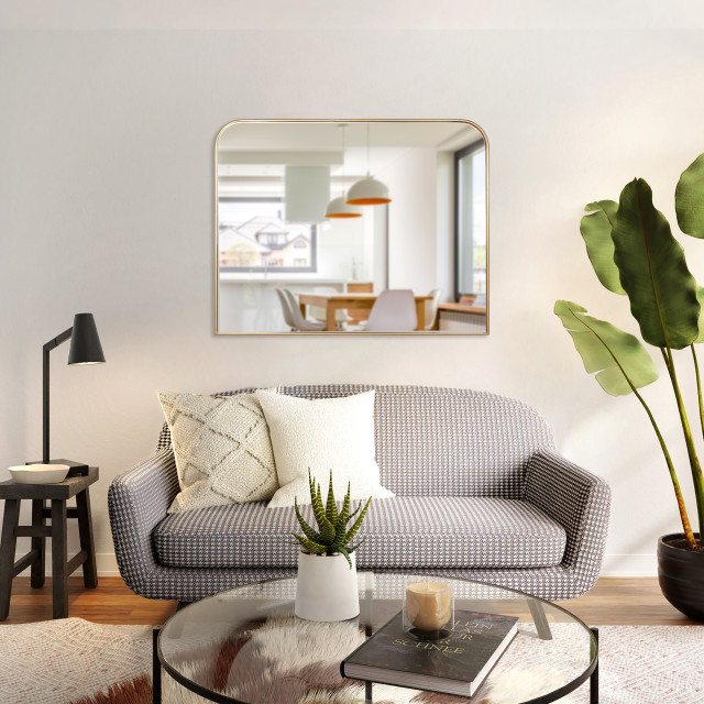 Stratton Home Decor Quinn Gold Rectangular Arched Mantel Wall Mirror ...