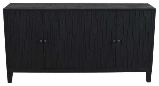 Orchard 4-Door Sideboard, Transitional Ebony Gray, Reclaimed Solid Wood ...