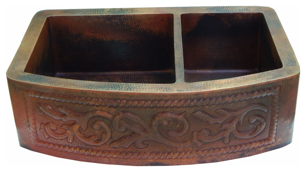 Farmhouse Kitchen Sink, Stained Leaf, Copper Embossed - Traditional ...