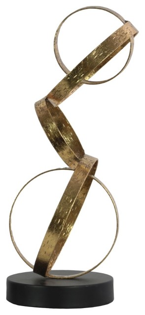 Metal Cascading Circles Abstract Sculpture with Round Base, Gold ...