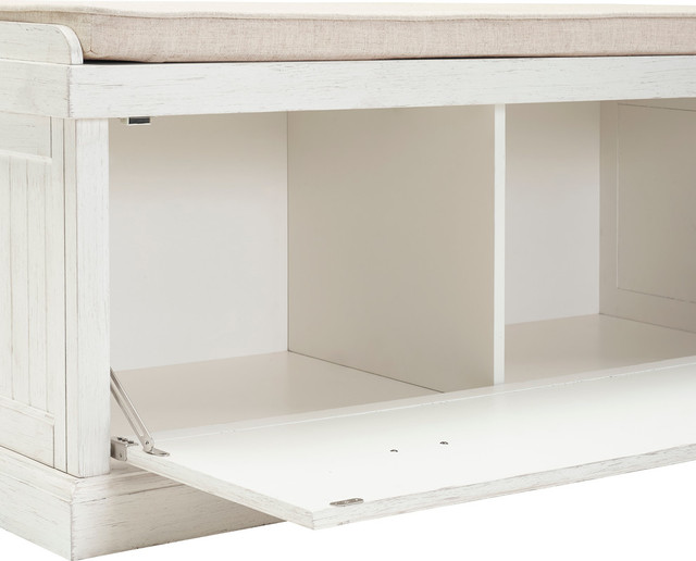 Seaside Entryway Bench, Distressed White Finish - Farmhouse - Accent ...