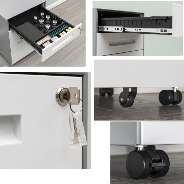 Fully Assembled File Cabinet Lockable Pedestal With 5 Castors White ...