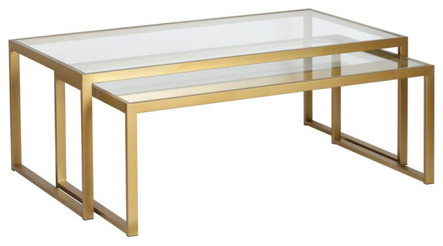 Rocco Rectangular Nested Coffee Table in Brass - Contemporary - Coffee ...