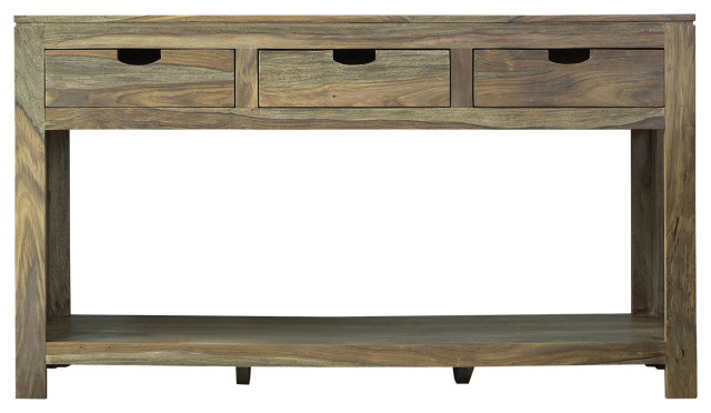 Rustic Console Table, Sheesham Wood Frame & Drawers With Cut Out Pulls ...