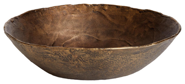 Textured Brass Bronze Organic Round Decorative Bowl 17 in Large Modern ...