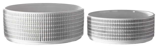 Round Ceramic Bowl with Bubble Banded Design Matte Gray Finish, Set of ...