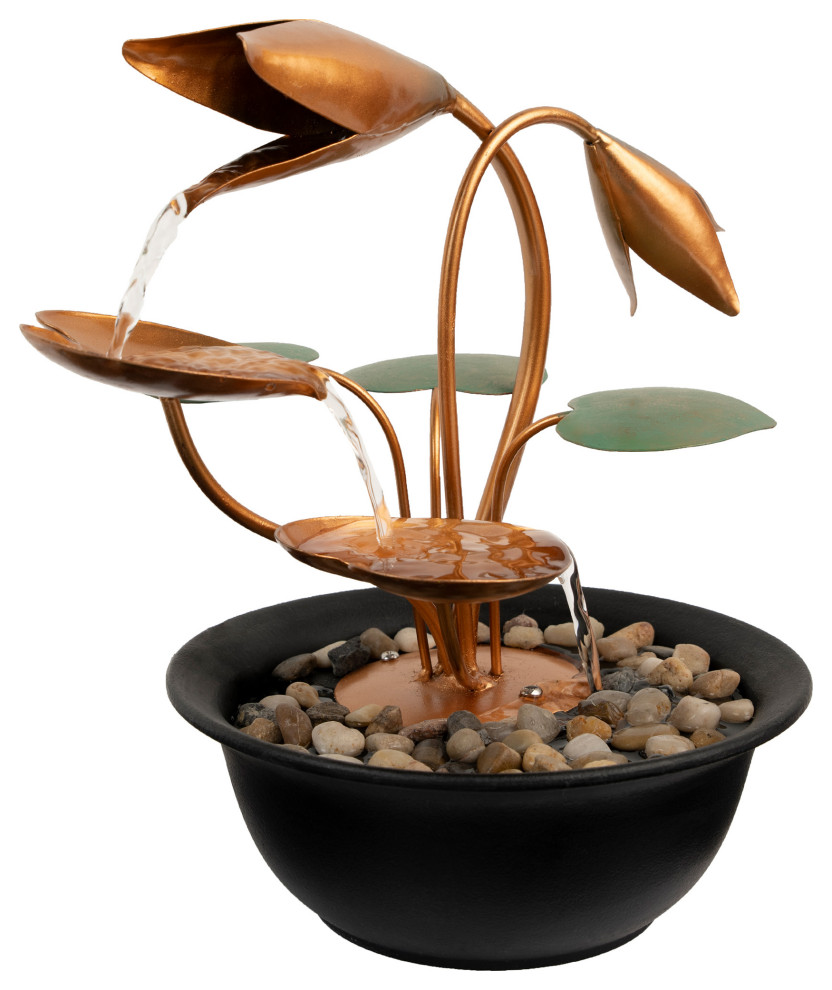Pure Garden Tabletop Water Fountain With Water Over Metal Flowers and ...