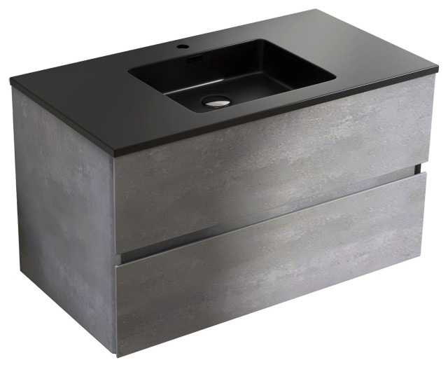 Wall-Mounted 2-drawer Bathroom Vanity Set in Cement Grey with ...