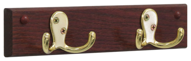 Wooden Mallet 4 Hook Wall Coat Rack Rail in Mahogany and Brass, 2 Hooks ...