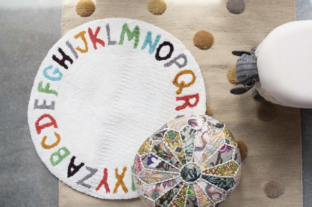 38" Round Cotton Tufted Alphabet Rug - Contemporary - Kids Rugs - by ...