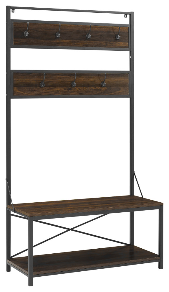 40" Rustic Wood Hall Tree, Dark Walnut - Industrial - Hall Trees - by ...