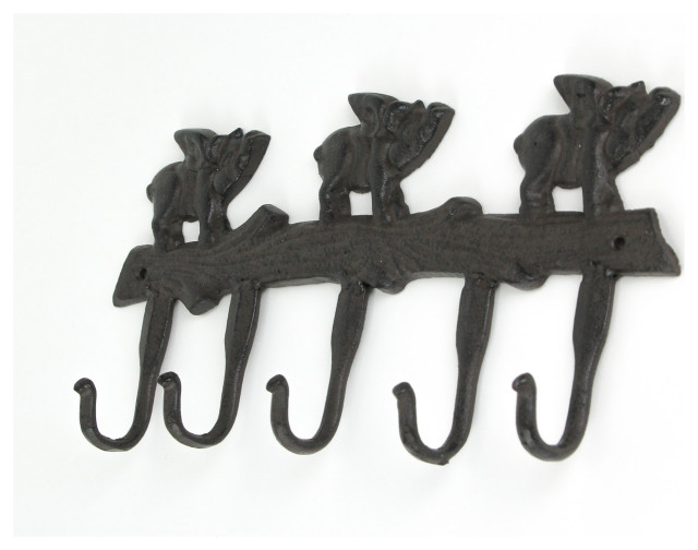 Rustic Brown Cast Iron Flying Pigs 5 Hook Wall Rack Country Farmhouse ...