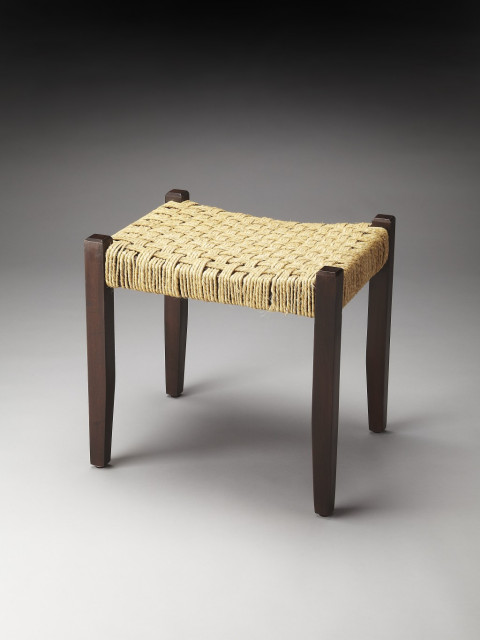 Solid Wood and Woven Jute Stool - Beach Style - Vanity Stools And ...