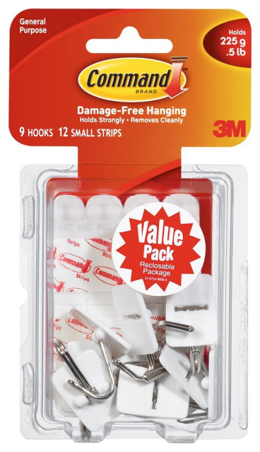 Command 17067-VP Small Wire Hooks Value Pack, 9 Hooks & 12 Strips ...