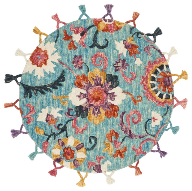 Loloi Remy Hooked Ru-02 Sky / Berry 3'-0" X 3'-0" Round, 3'-0" x 3'-0 ...