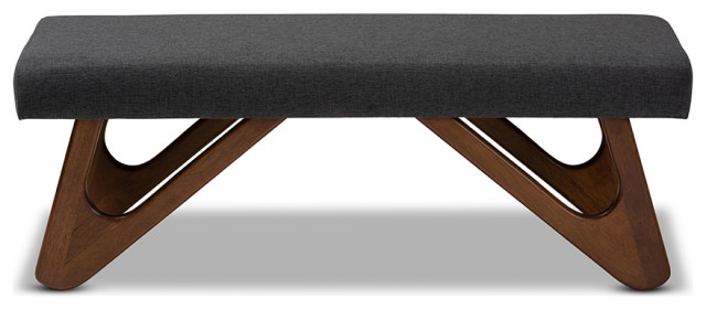 Rika Mid-Century Modern Dark Gray Walnut Browned Boomerang Bench ...