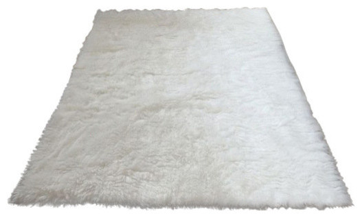 Super Plush White Faux Fur Area Rug 4'10x6'8 Large - Contemporary ...