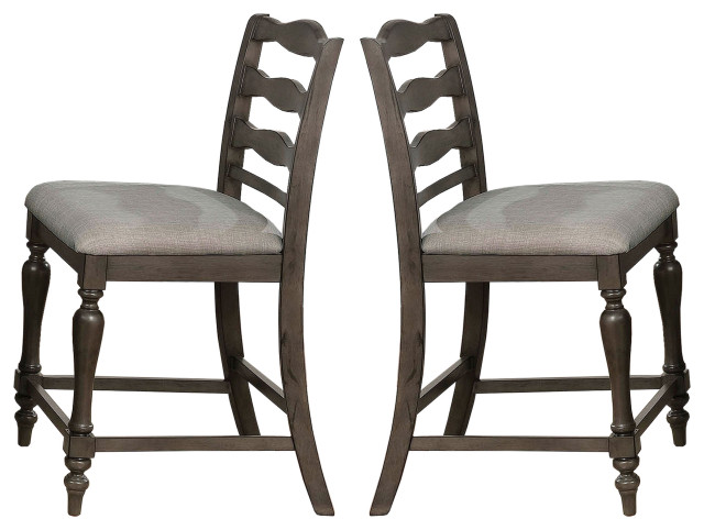 Wooden Counter Height Chair with Ladder Back Design, Set of 2, Gray ...