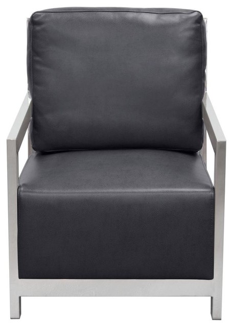 Stainless Steel Framed Leatherette Accent Chair with Sleek Armrest ...