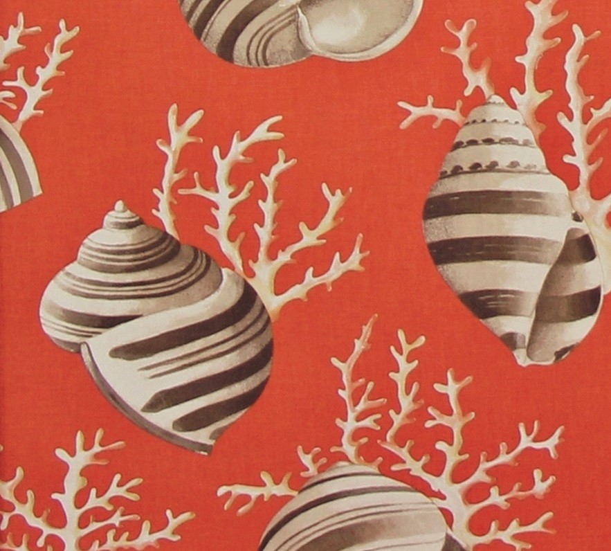 Orange Seashell Coral Fabric Ocean - Beach Style - Drapery Fabric - by ...