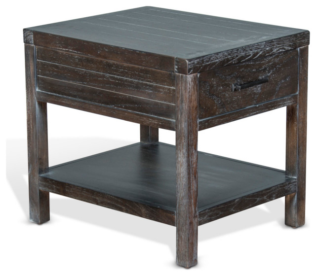 26" Square Natural Wood End Table 1 Drawer Storage Shelf - Transitional ...