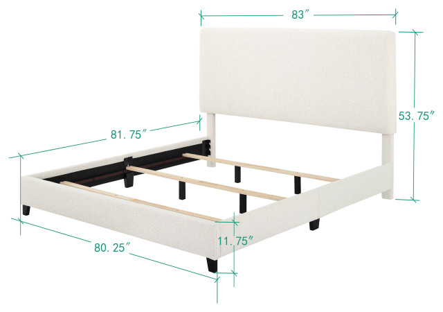 Legends Home Queen Size White Boucle Upholstered Platform Bed ...