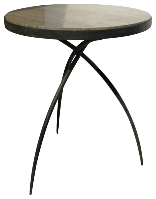 Industrial Minimalist Gray Black Iron Accent Table Tripod Round Slim ...