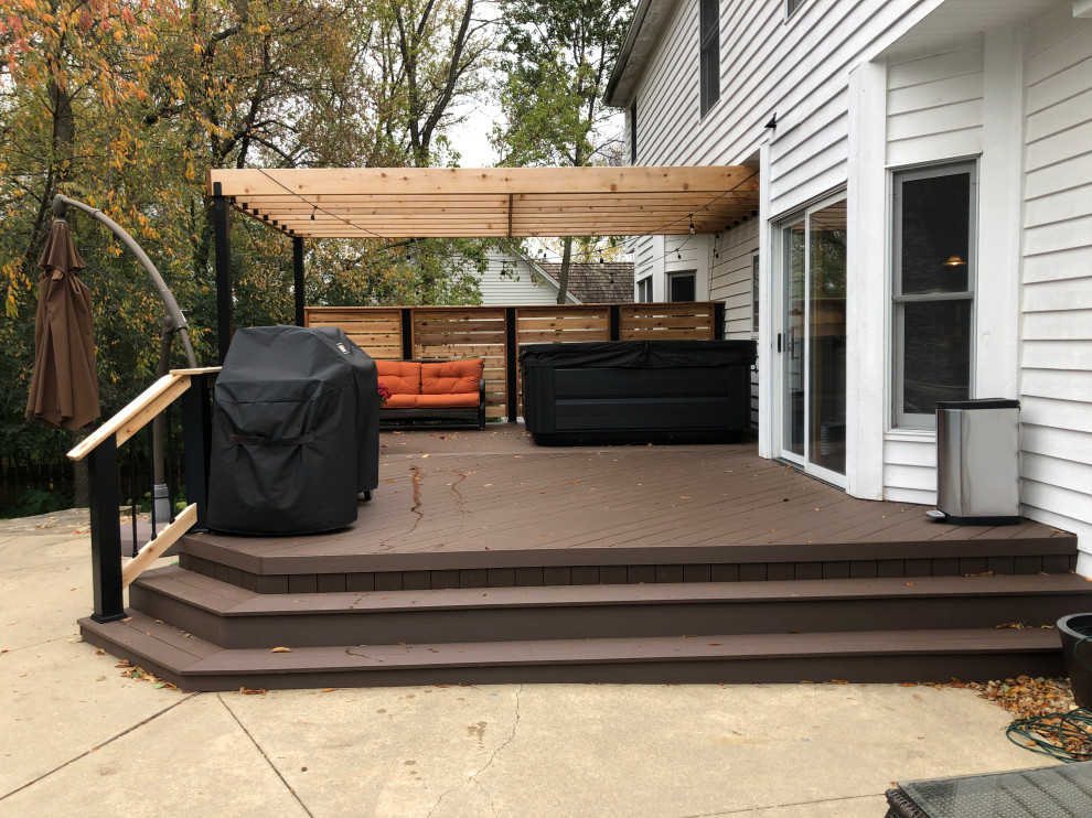 TimberTech Rustic Elm Deck with Cedar Privacy Fence, Rails, & Pergola ...