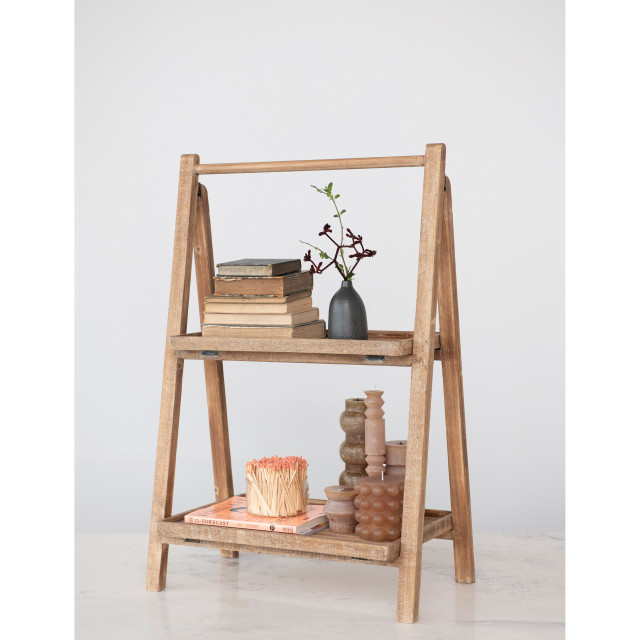 Rustic 2-Tier Wood Folding Stand/Shelf, Natural - Rustic - Display And ...