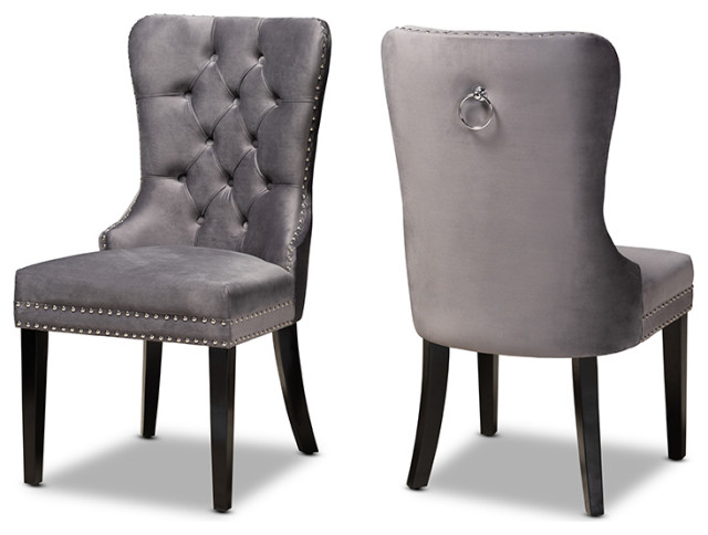 Remy Modern Gray Velvet Fabric Espresso Wood Dining Chair, Set of 2 ...