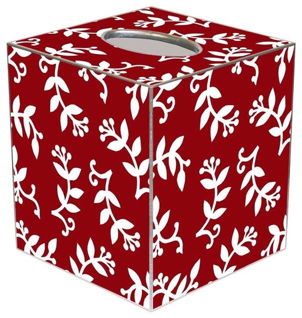 TB1533-White Berry on Red Tissue Box Cover - Traditional - Tissue Box ...