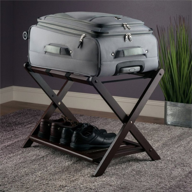 Pemberly Row Transitional Solid Wood Luggage Rack with Shelf in ...