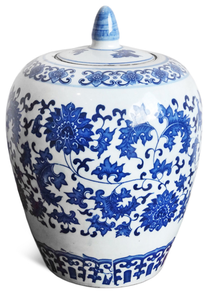 White & Blue Ceramic Jar w/Lid - Asian - Decorative Jars And Urns - by ...
