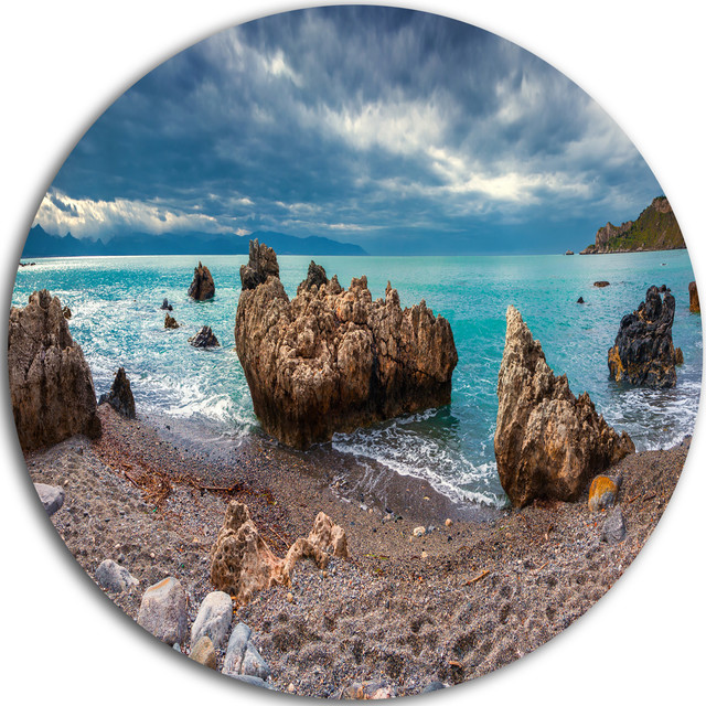 Blue Volcanic Beach, Seashore Photography Large Disc Metal Artwork ...