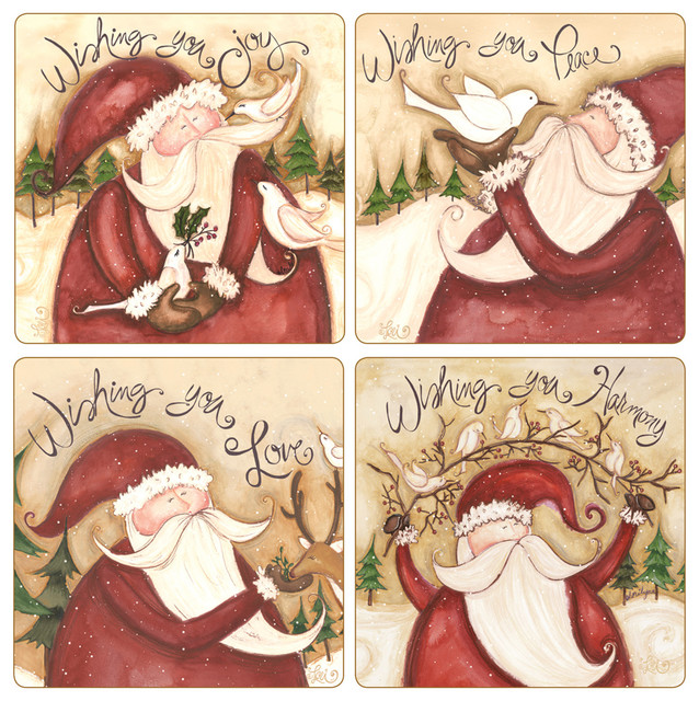 Holiday Wishes Stone Coasters, Set of 8, 4.5x1.38x1.38 - Traditional ...